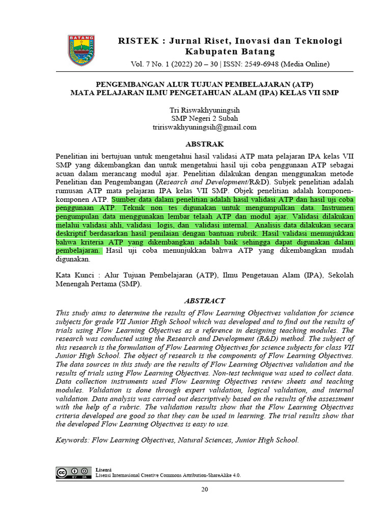 RISTEK: Jurnal Riset, Inovasi Dan Teknologi Kabupaten Batang | PDF