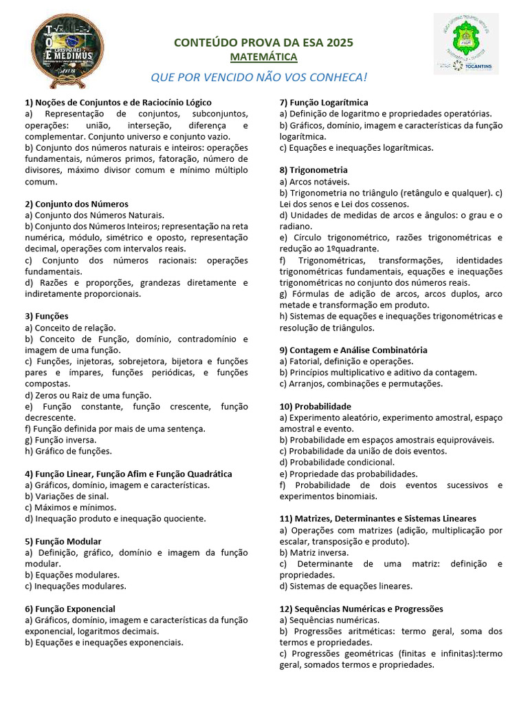 Conteúdo Prova Da Esa 2025 - Matemática | PDF | Trigonometria | Triângulo