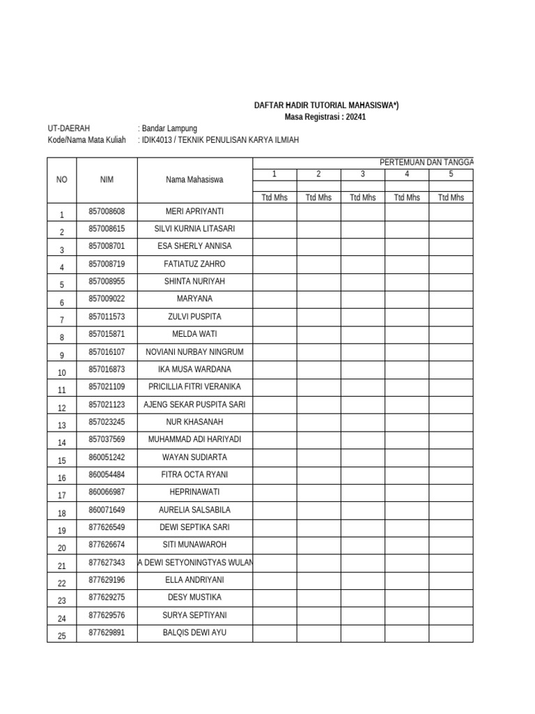 Absen TBU Murni | PDF