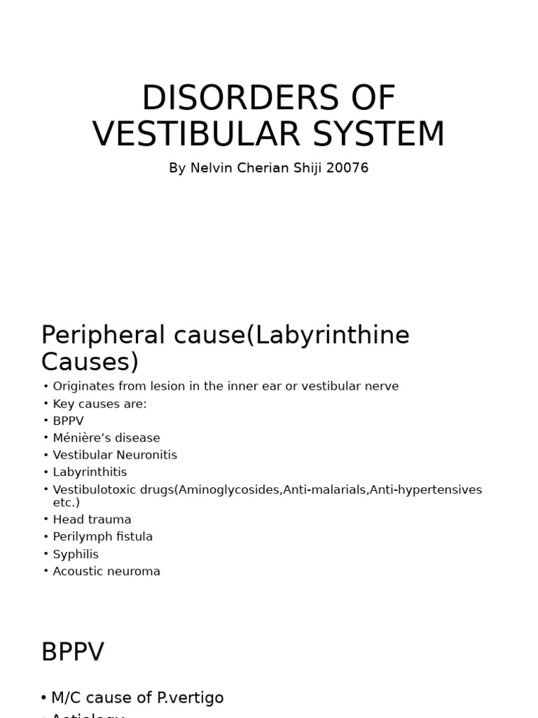 Disorders of Vestibular System | PDF | Vertigo | Vestibular System
