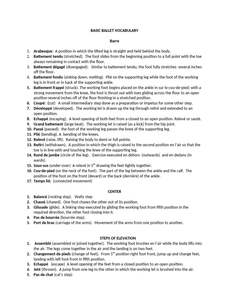 Essential Ballet Terminology Guide | PDF | Rhythm And Meter | Physical ...