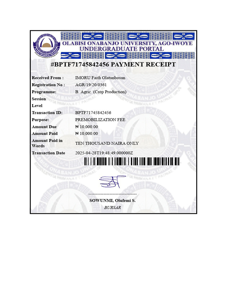 OSU Payment Receipt | PDF