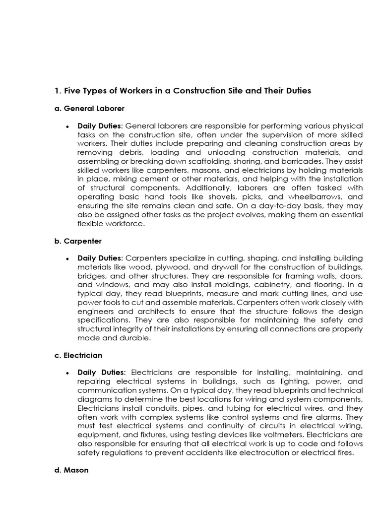 Types of Workers in Construction Site | PDF | Concrete | Masonry