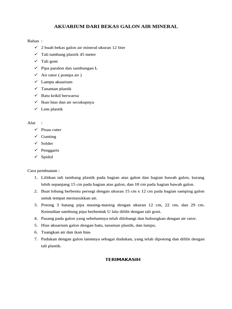 sinopsis kriya akuarium galon | PDF