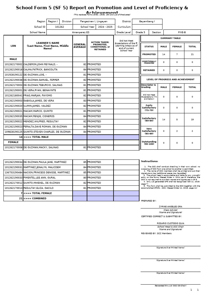 SF5 - 2024 - Grade 5 - FIVE-B | PDF