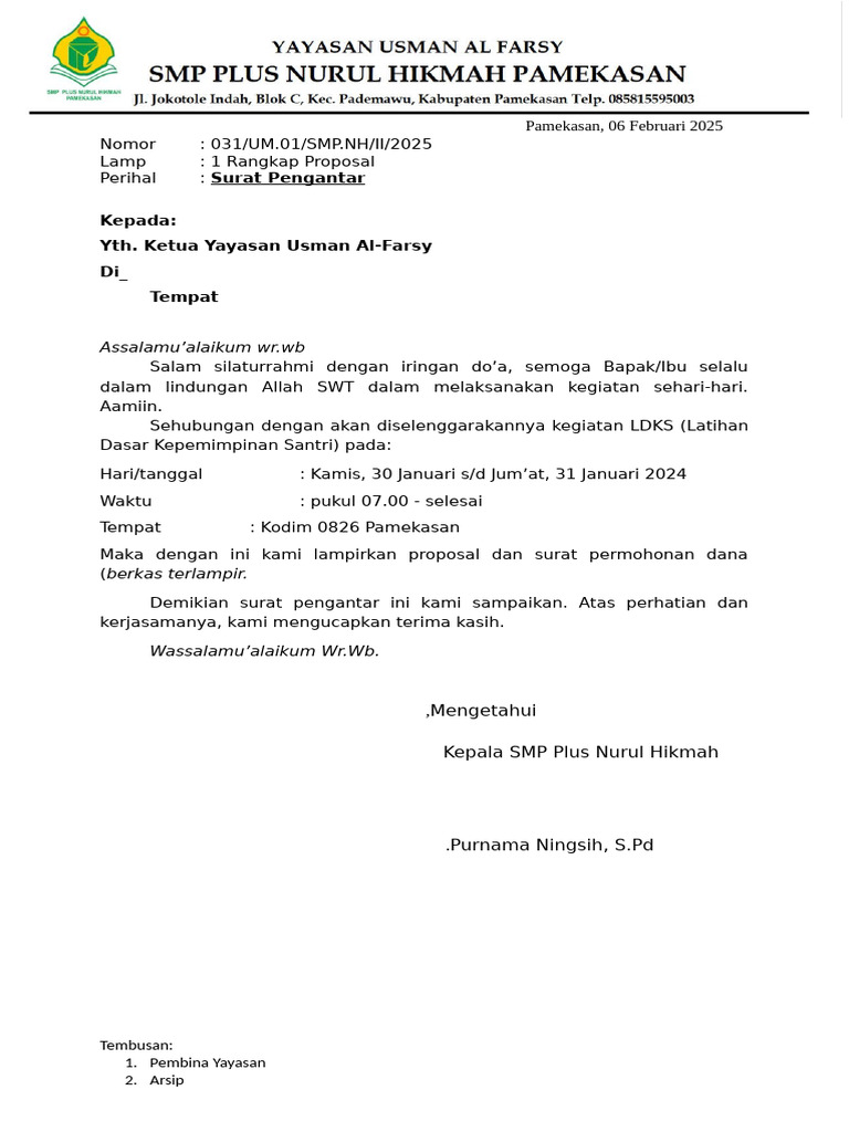 Surat Pengantar Proposal | PDF