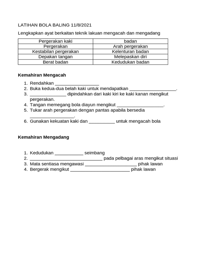 Latihan Bola Baling | PDF
