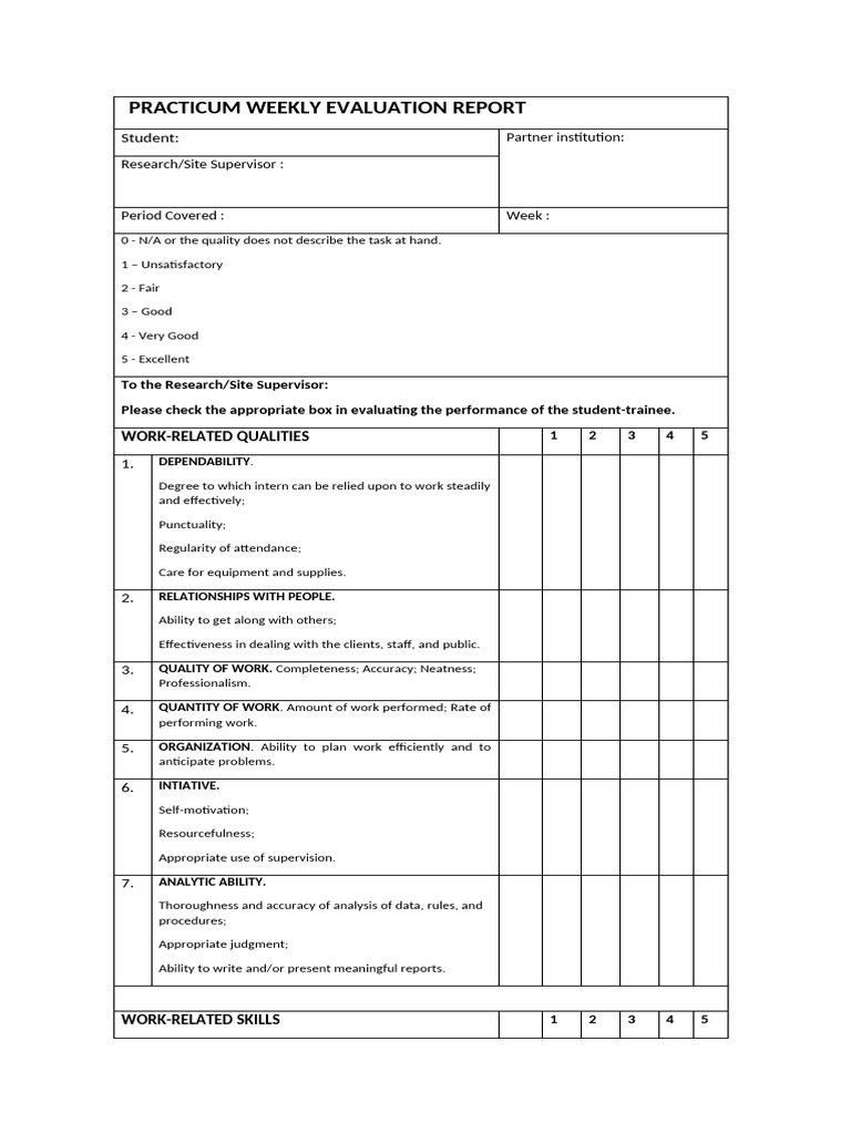 7 - Practicum Weekly Evaluation Report | PDF