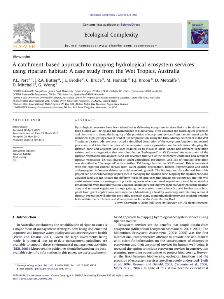 A Catchment Based Approach To Mapping Hydrological Ecosystem Services