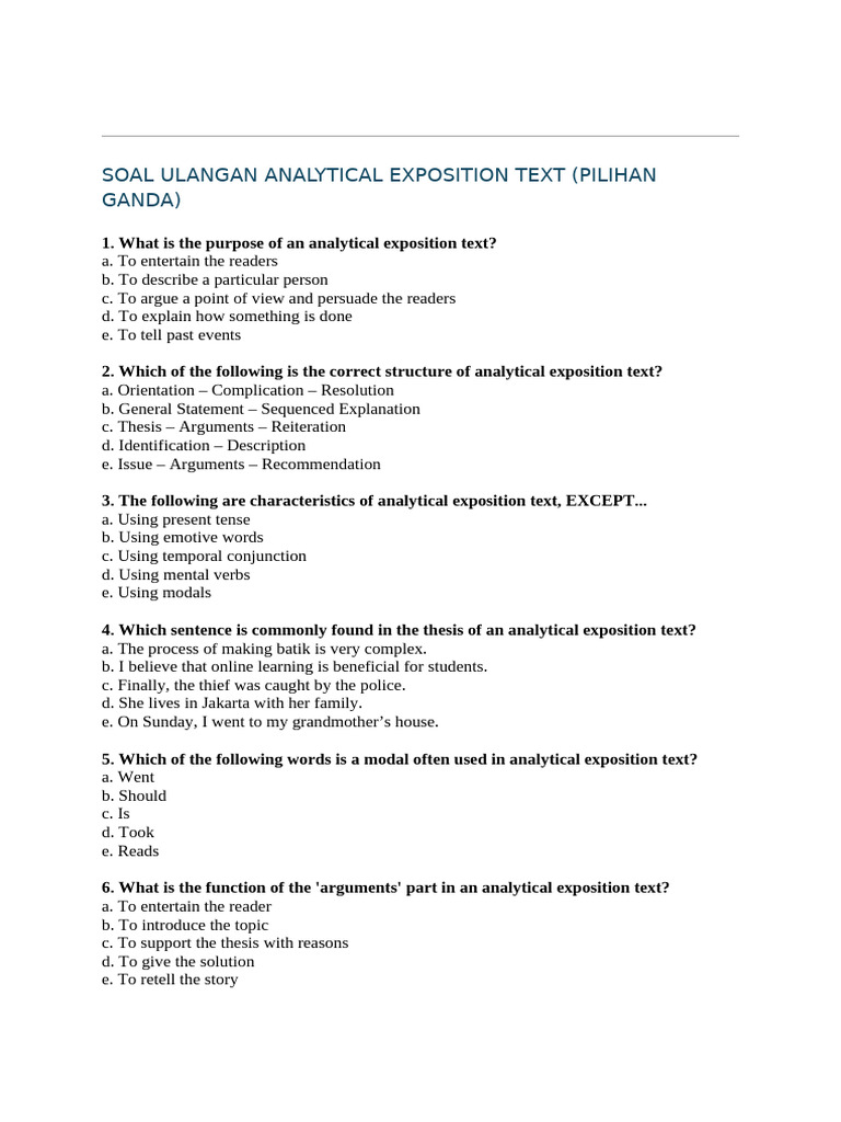 Ulangan Harian Analytical Exposition Text | PDF | Syntax | Language ...