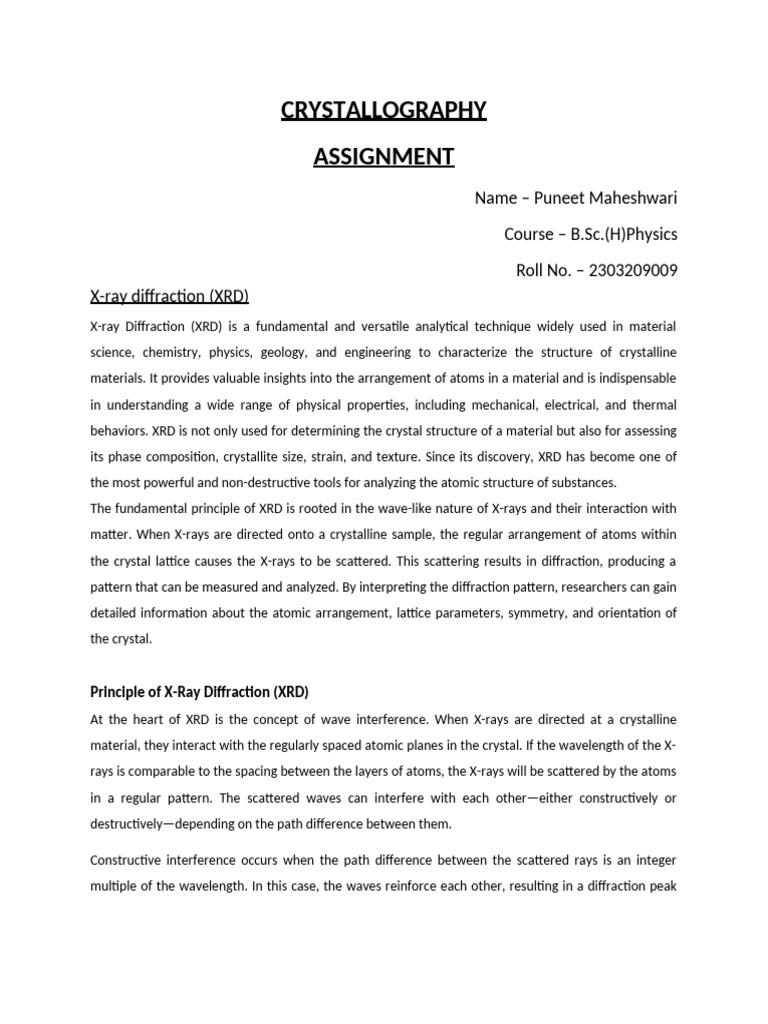 Puneet Crystallgraphy Assignment | PDF | X Ray Crystallography | Diffraction
