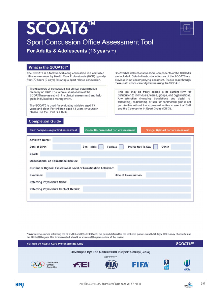 Sport Concussion Office Assessment Tool 6 (SCOAT6) | PDF
