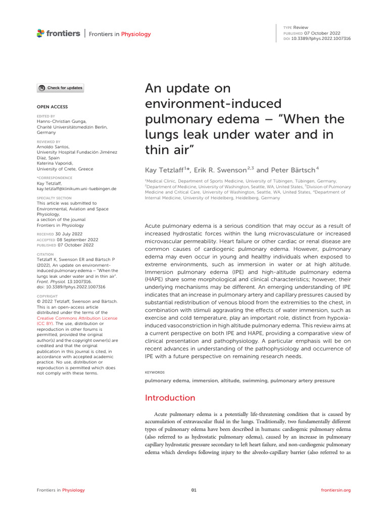 An Update On Environment-Induced Pulmonary Edema - "When The Lungs Leak ...