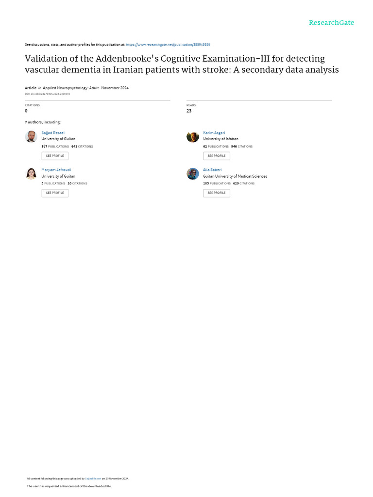 Validation of The Addenbrooke S Cognitive Examination III For Detecting ...