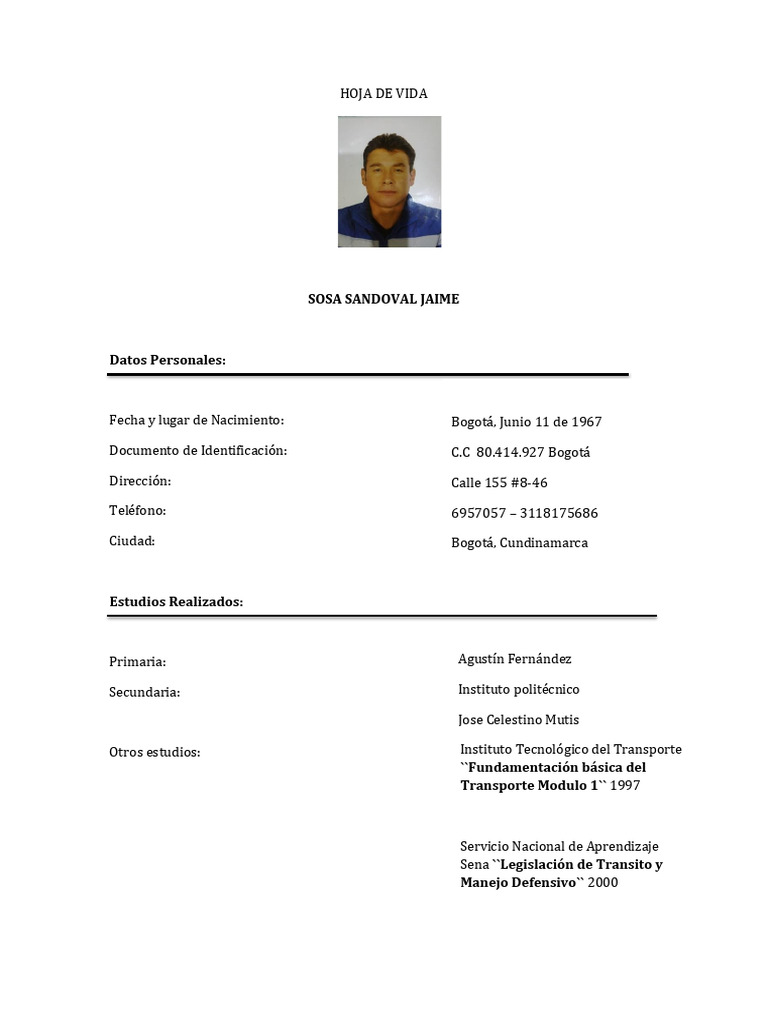 Hoja de Vida Jaime 2 | PDF | Bogotá
