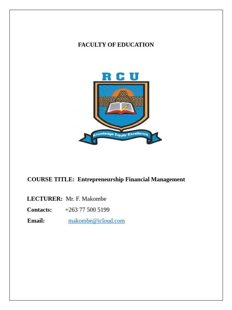 Hie 108 Module Outline - Entrepreneurship Financial Management | PDF ...