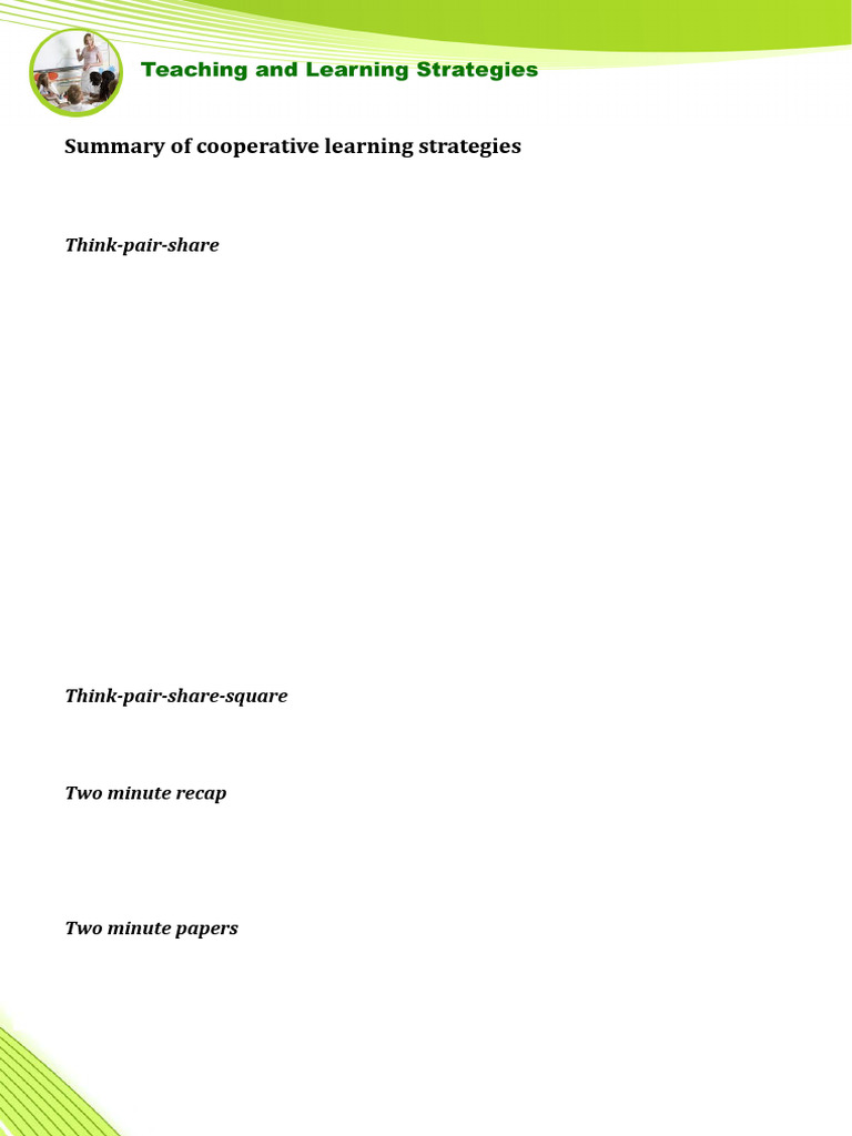 Cooperative Learning Strategies Overview | PDF | Reading Comprehension ...