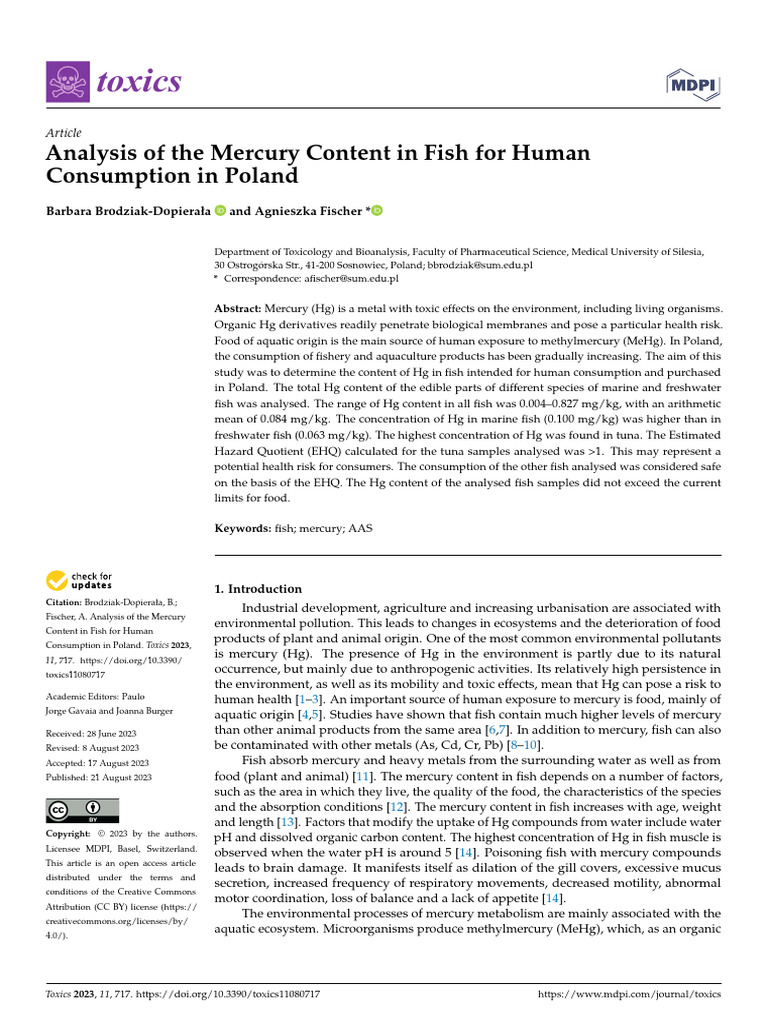 Analysis of The Mercury Content in Fish For Human | PDF | Mercury ...
