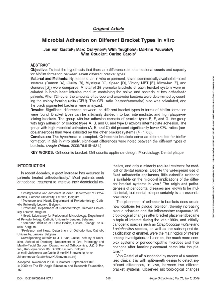 Microbial Adhesion in Orthodontic Brackets | PDF | Periodontology ...