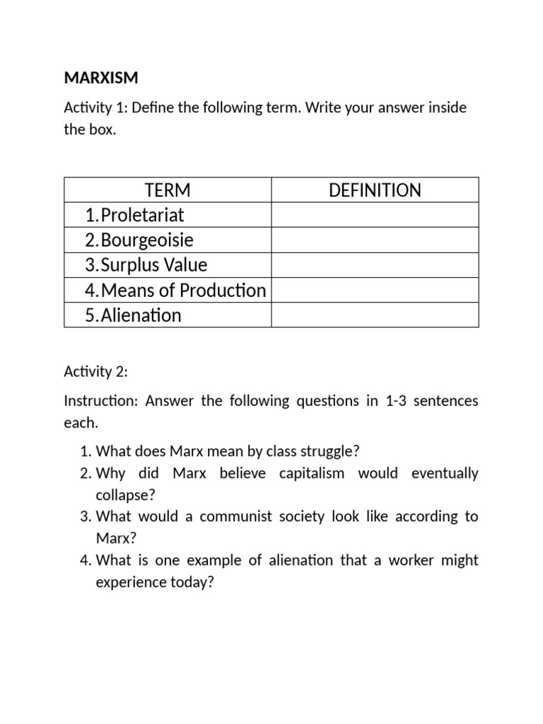 Marxism Activity | PDF