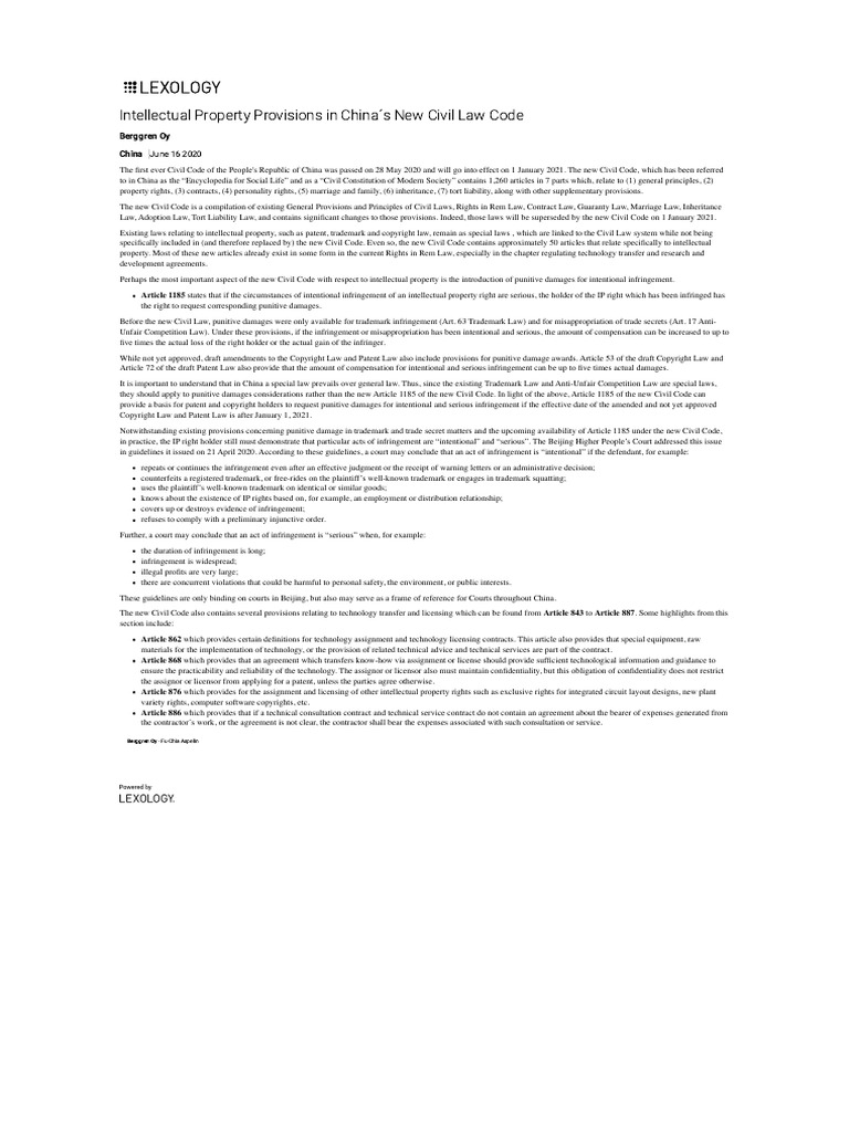 Intellectual Property Provisions in China´s New Civil Law Code ...