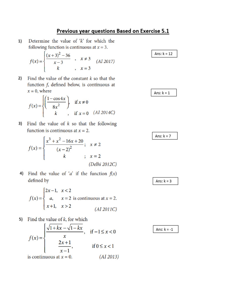 Pyq Worksheet 1 Continuity | PDF