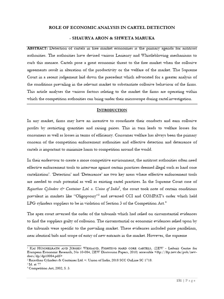 Vol.4ROLE OF ECONOMIC ANALYSIS IN CARTEL DETECTION | PDF | Cartel ...