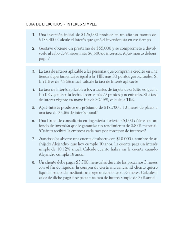 Ejercicios Interes Simple | PDF