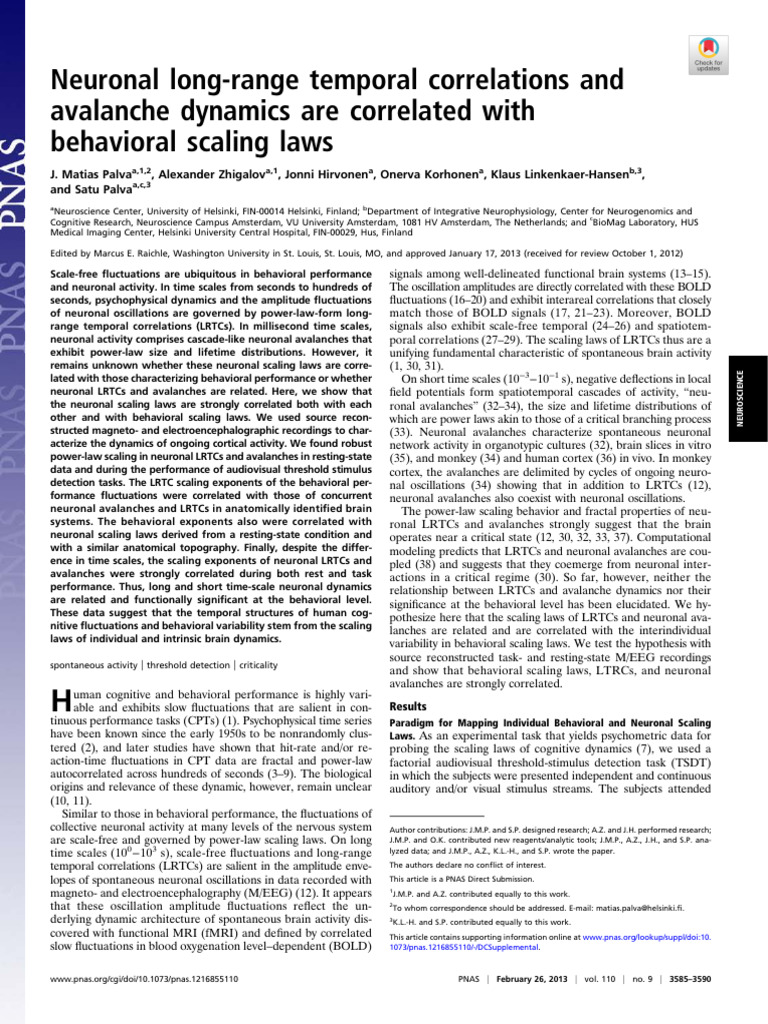 Palva Et Al Neuronal Long Range Temporal Correlations and Avalanche ...