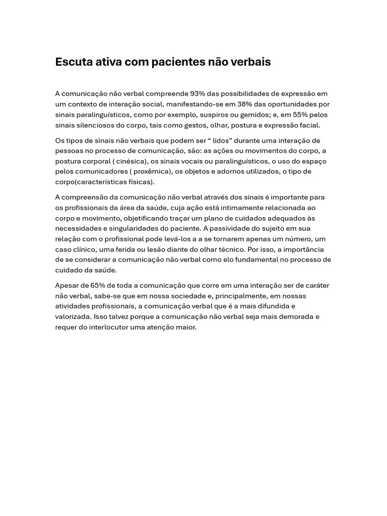 Escuta Ativa em Pacientes Não Verbais | PDF | Comunicação | Comunicação ...
