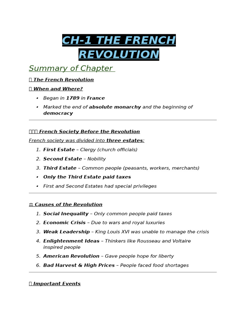 CH 1 French Revolution Summary and Q N A | PDF | French Revolution ...