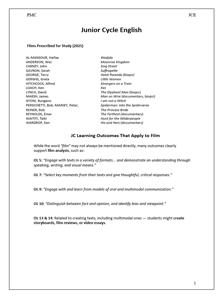 Junior Cycle English Film Study Guide | PDF | Hero