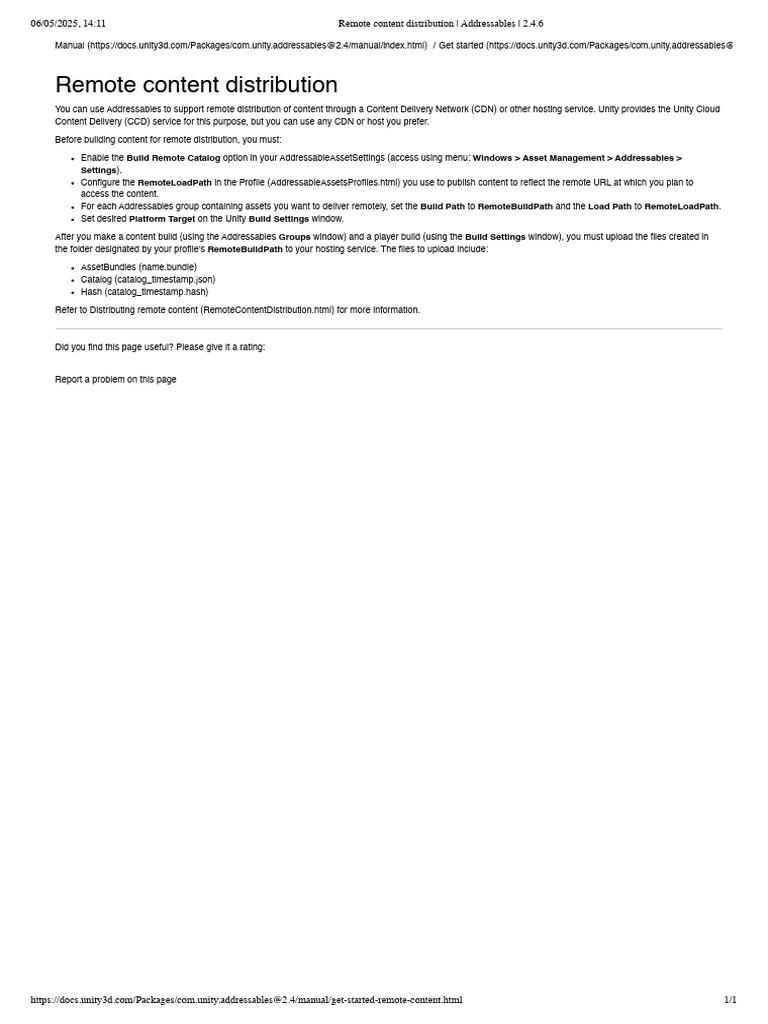 10.remote Content Distribution - Addressables - 2.4.6 | PDF