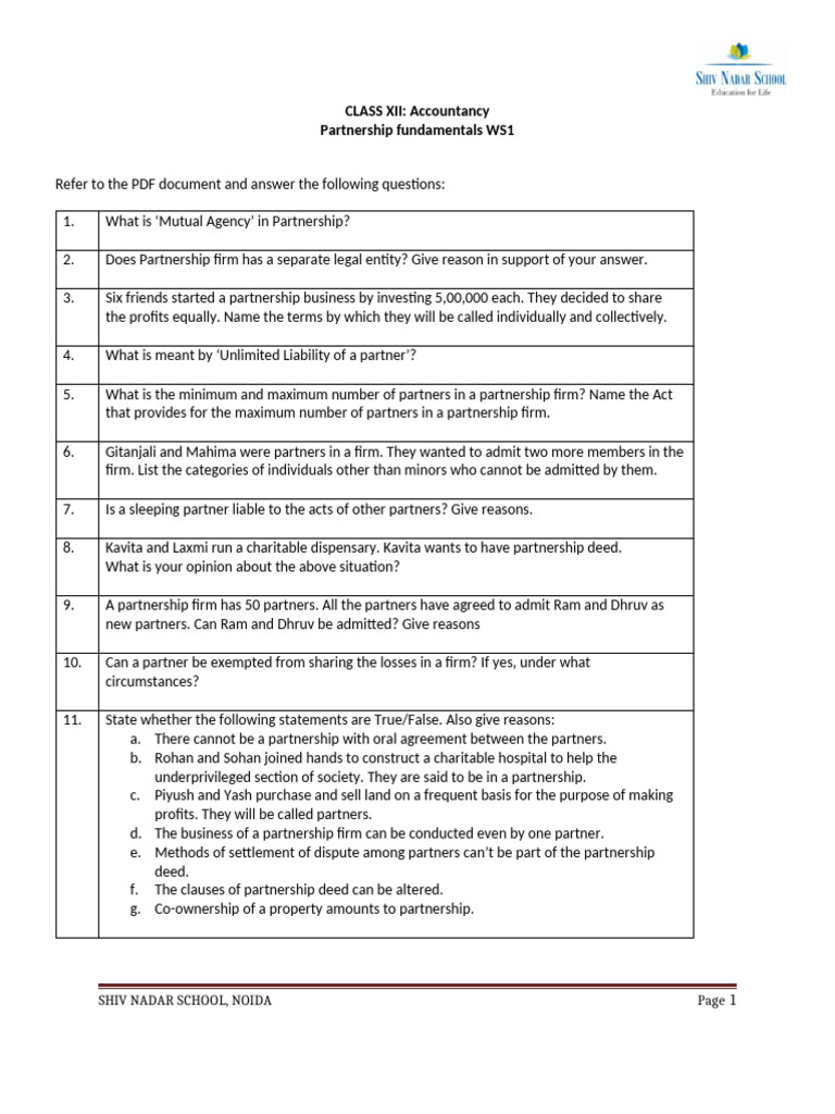 Partnership Fundamentals WS1 | PDF | Partnership | Common Law