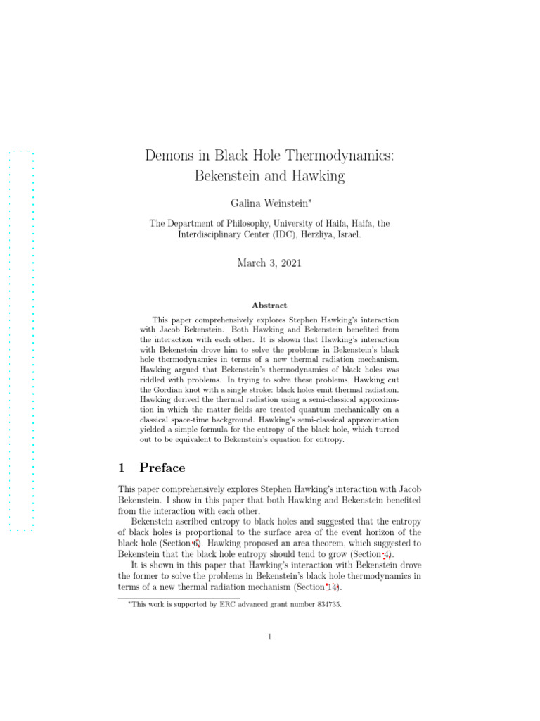 Hawking and Bekenstein: Black Hole Thermodynamics | PDF | Black Hole ...