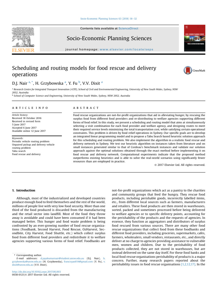 Scheduling and Routing Models For Food Rescue and Delivery Operations ...