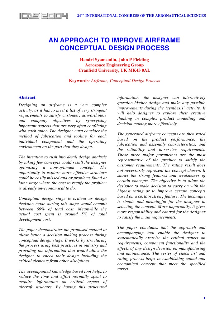 An Approach To Improve Airframe Conceptual Design Process | PDF ...