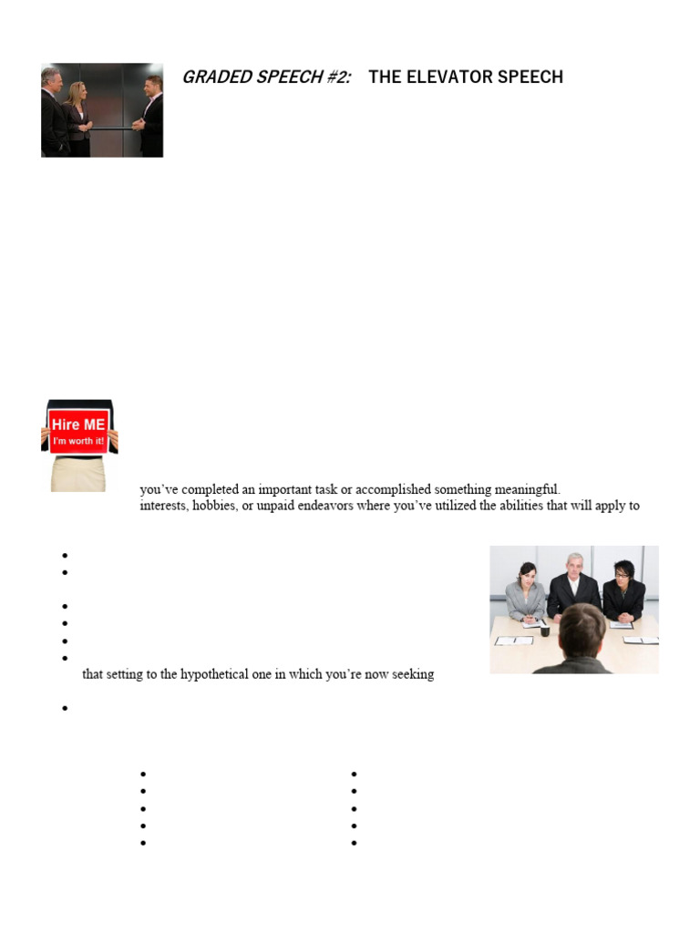 Preparing For The Elevator Speech | PDF | Job Interview | Cognitive Science