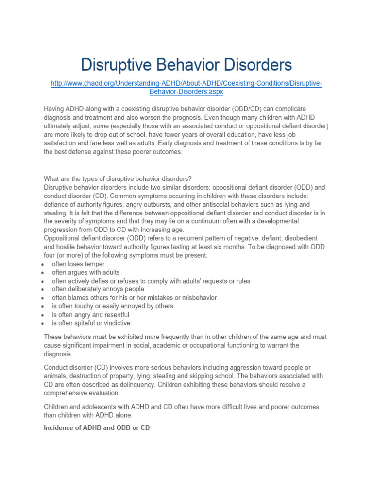 Disruptive Behavior Disorders | PDF | Attention Deficit Hyperactivity ...