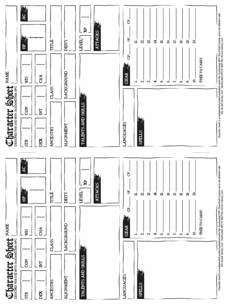 Character Sheet (A5, Print) | PDF | Role Playing Games | Role Playing
