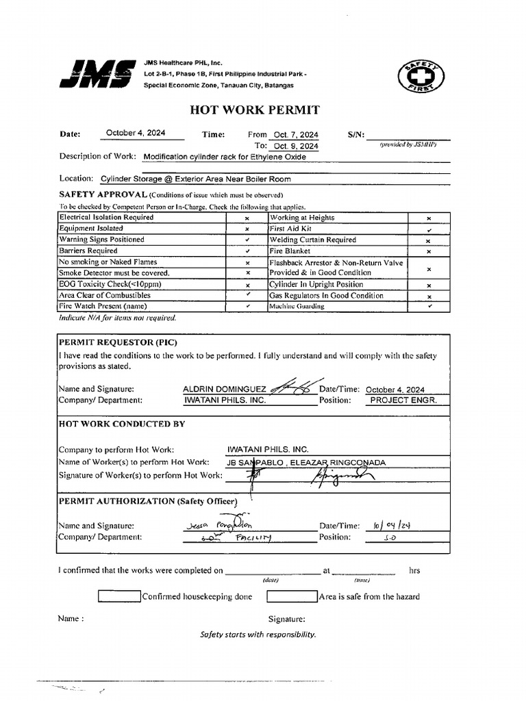 Approved Hot Work Permit | PDF