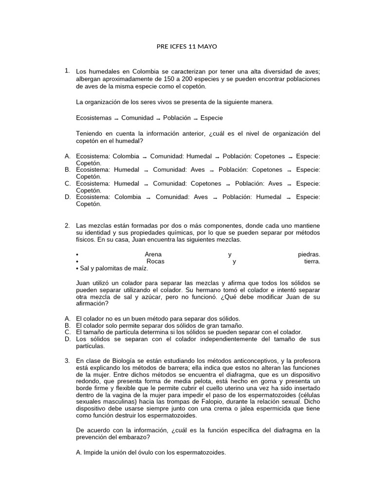 Pre Icfes 11 Mayo | PDF | Alimentos | Las bacterias