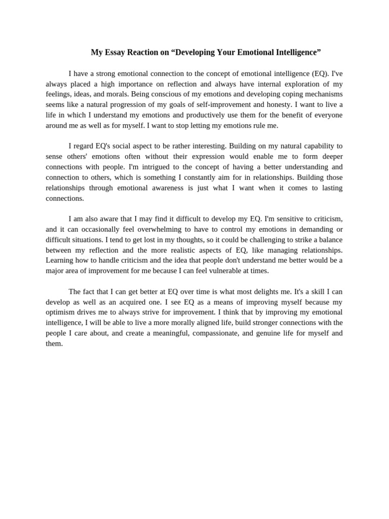 ESSAY REACTION On Emotional Intelligence | PDF