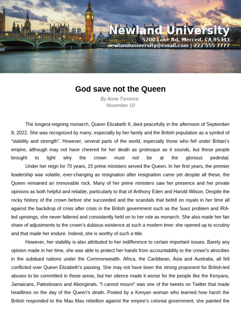 Free Sample Narrative Report Template | PDF | Elizabeth Ii | Monarchy ...