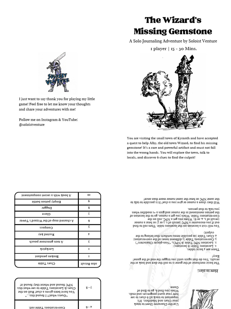 The Wizard's Missing Gemstone-ZINE Layout | PDF | Tabletop Games | Role ...