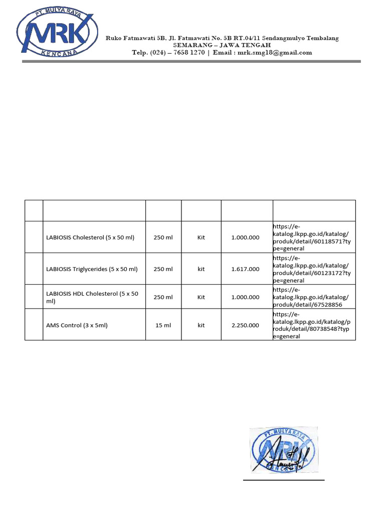 Penawaran Harga Reagen Labiosis | PDF