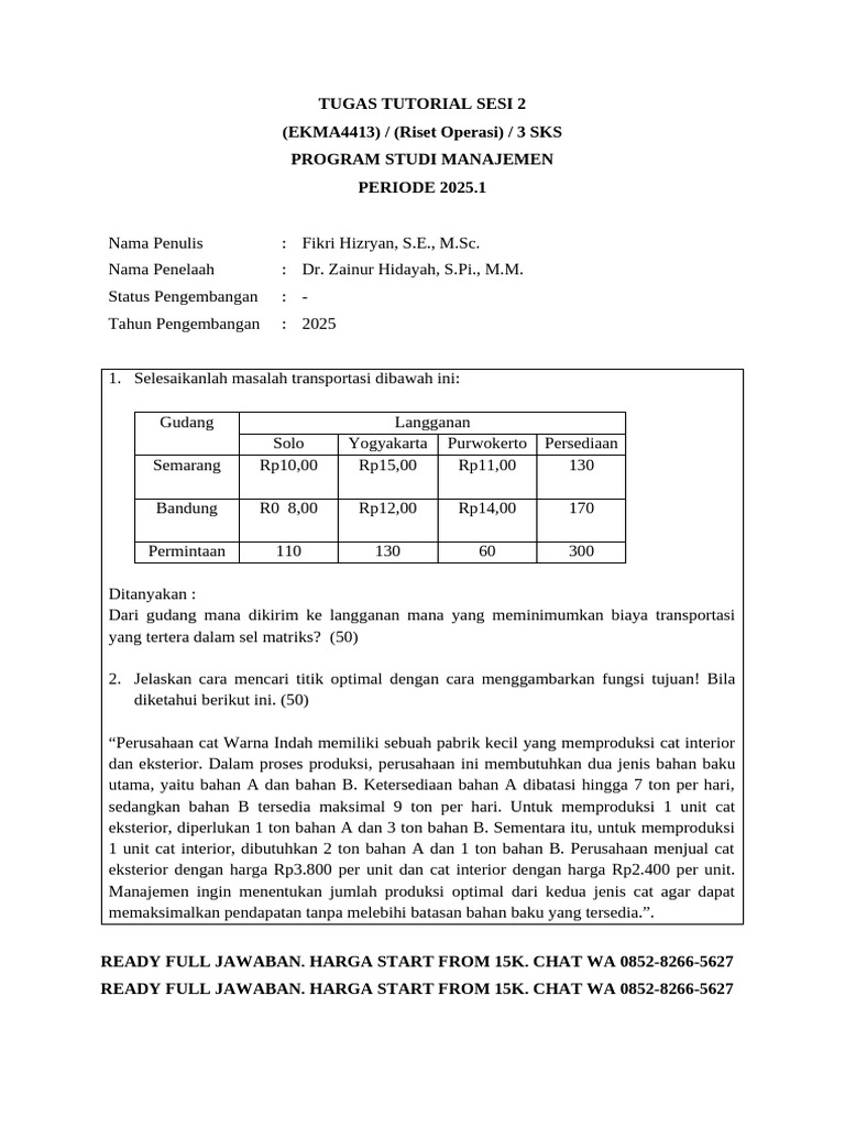 Tugas 2 - Riset Operasi | PDF