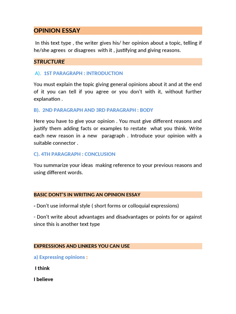 How to Write an Opinion Essay | PDF
