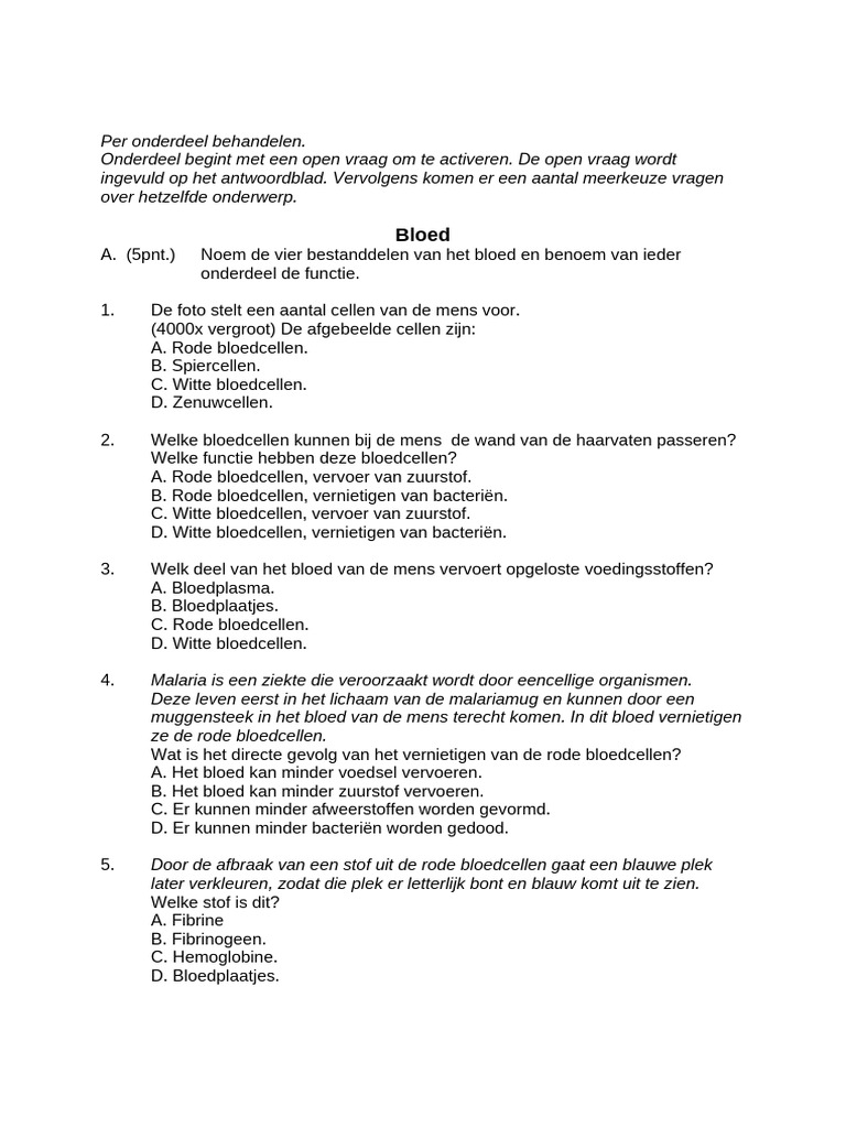 Open vragen test hart en bloedsomloop 09 | PDF