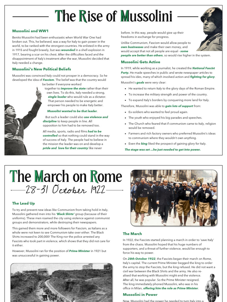 Handout - Info On Mussolini | PDF | Benito Mussolini | Fascism